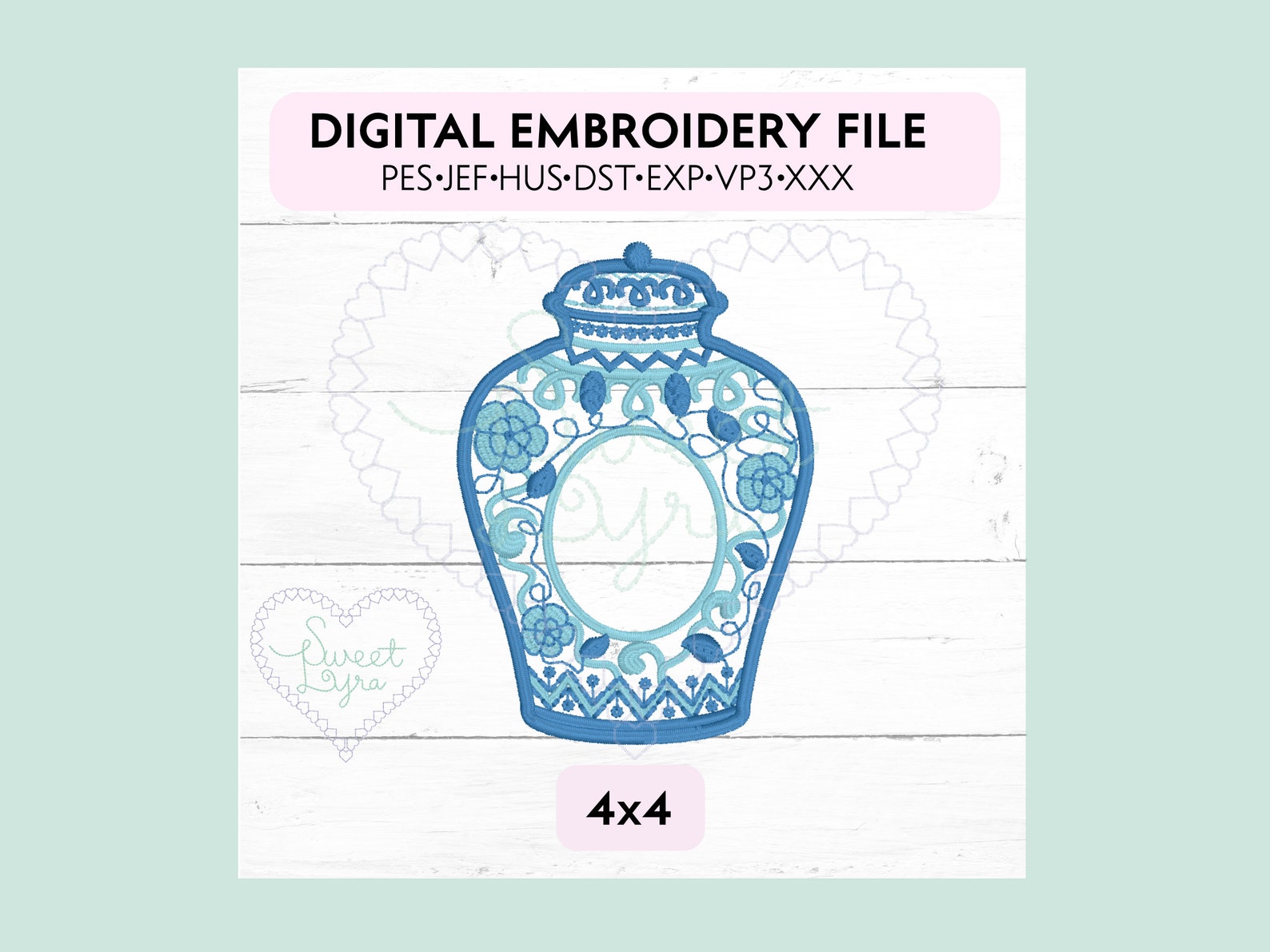 Ginger Jar Chinoiserie Floral Monogram Frame Vintage Style Machine ...