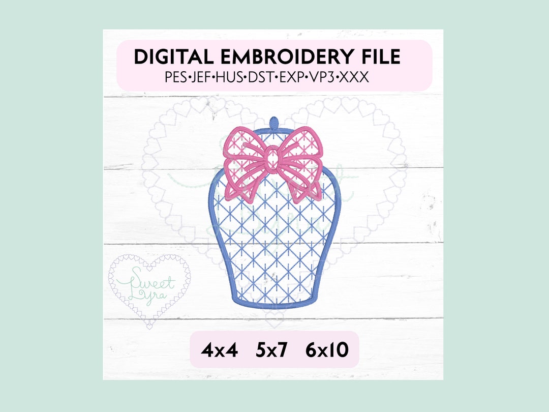 Ginger Jar With Bow Chinoiserie Vintage Style Fill Pattern Machine ...