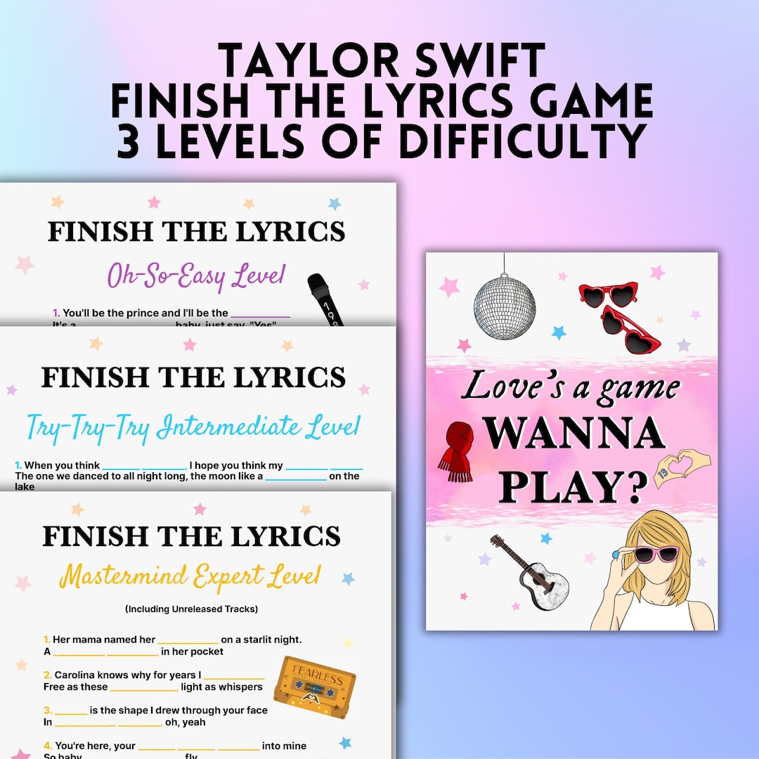 Taylor Swift Finish the Lyrics Game – 3 Levels - Etsy