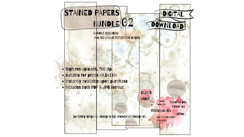 Stained Papers Bundles DIGITAL DOWNLOAD, Butterfly Tea Flower Hibiscus ...