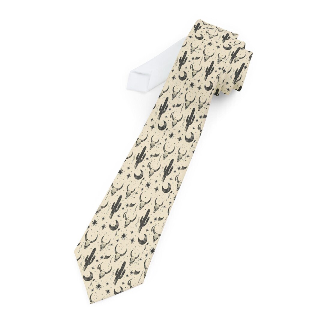 Western Neck Tie Country Themed Black and White Minimal W/ Cactus and ...