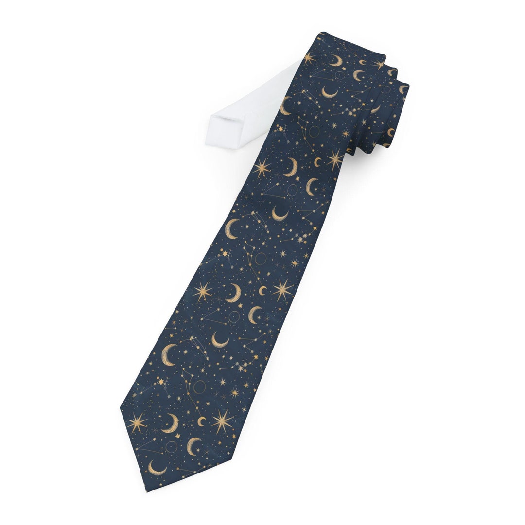 Celestial Starry Night Wedding Astronomy Space Tie - Navy Blue and Gold ...