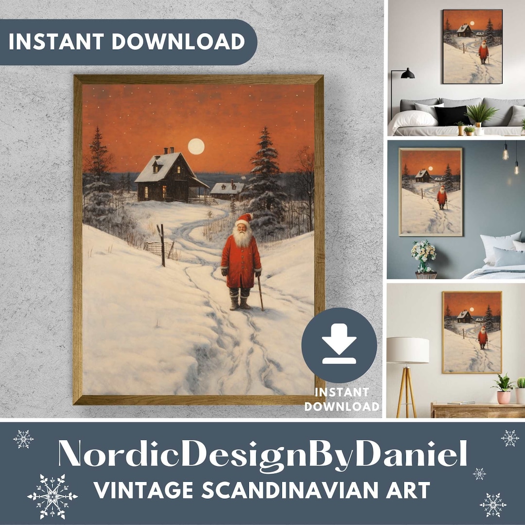 Vintage Santa Print Antique Christmas Art Family Home Decorator ...