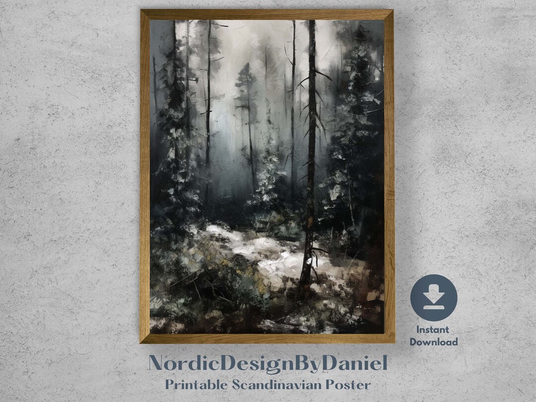 Vintage Nordic Pine Tree Print Rustic Scandinavian Forest Painting ...