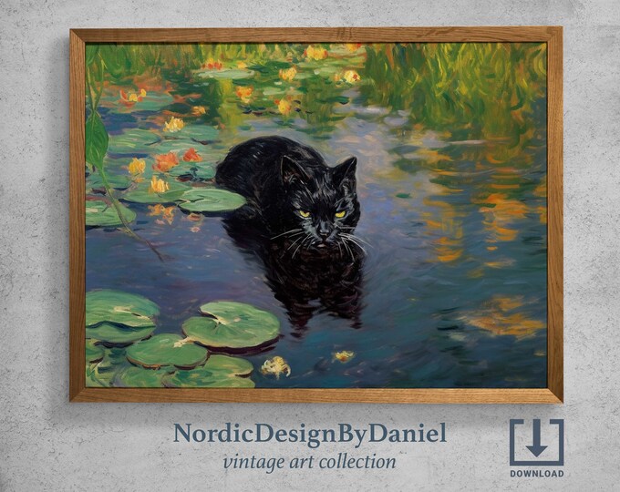 Monet Waterlily Cat Print, Claude Monet Cat Poster, Cat Art, Animal ...