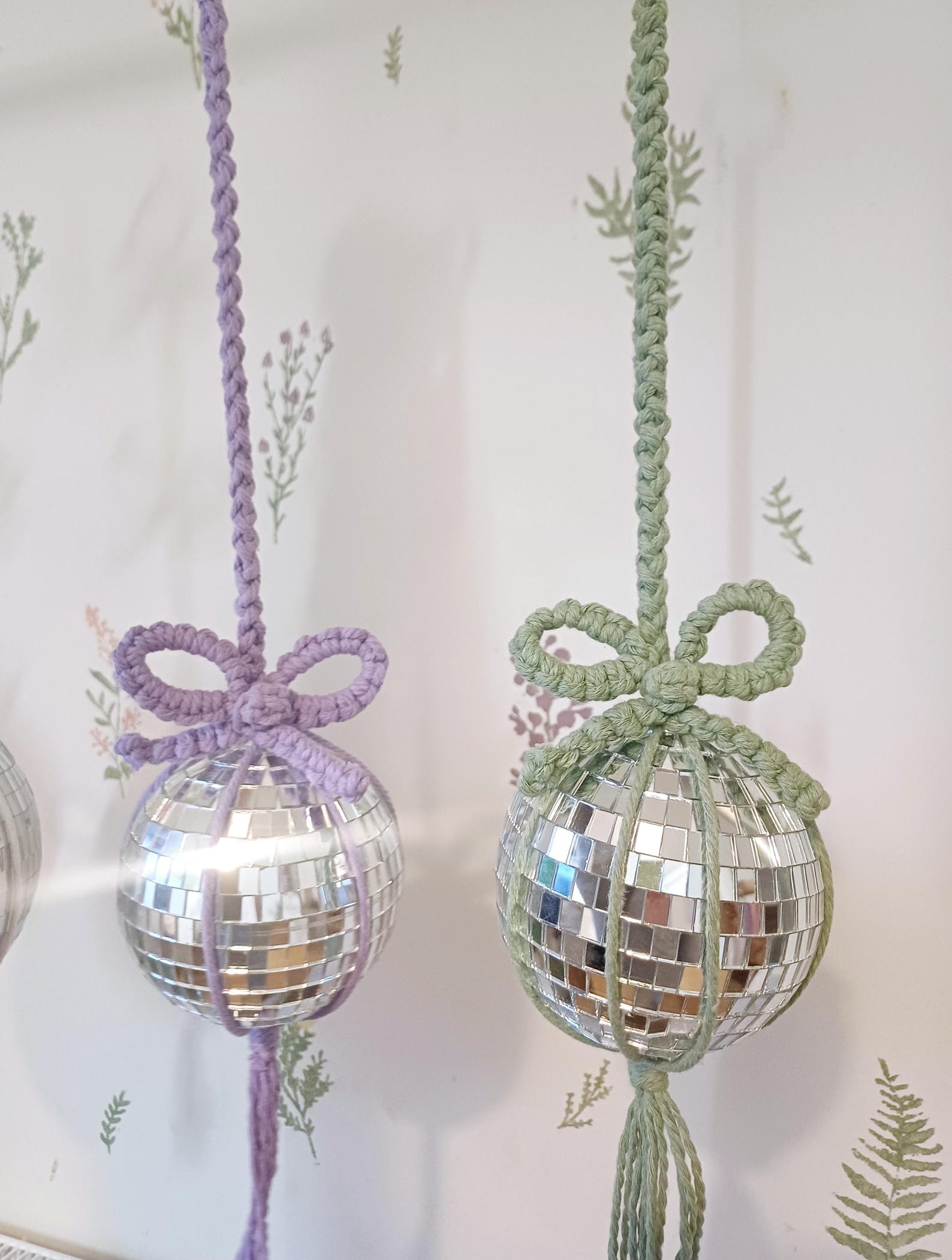 Disco Mirror Ball With Bow Macrame Disco Ball Hanger Disco Decoration ...