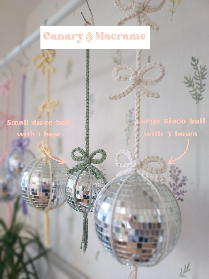 Disco Mirror Ball With Bow Macrame Disco Ball Hanger Disco Decoration ...
