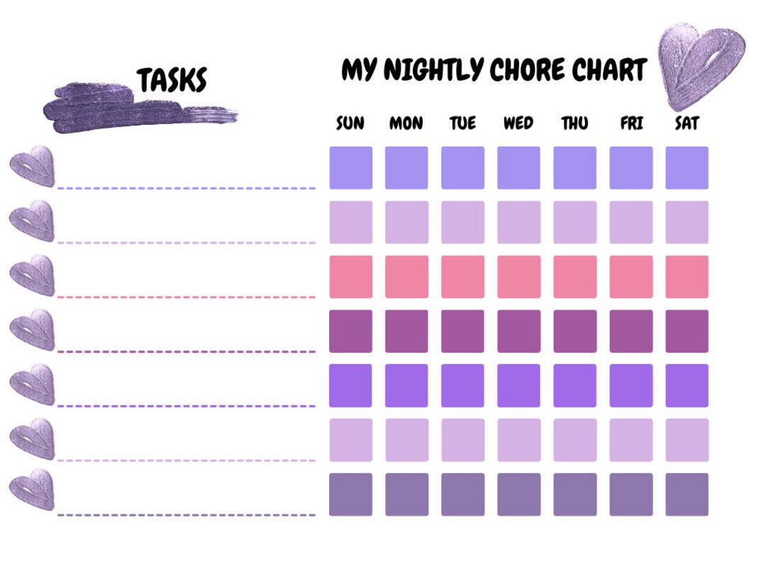 KIDS CHORE Chart...nightly...printable Digital - Etsy