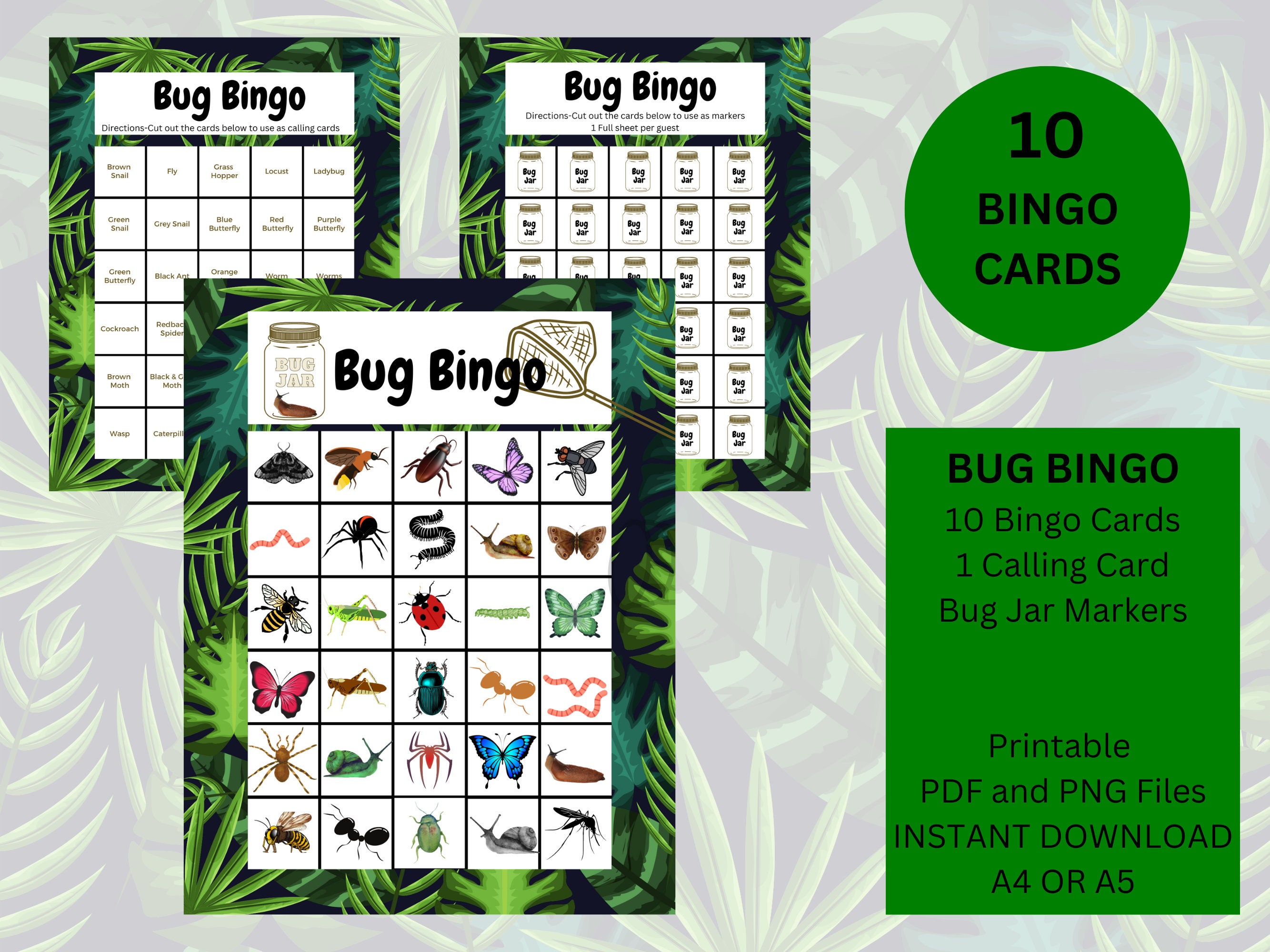 BUG INSECT BINGO...10 Printable Cards...birthday Party Game...boys ...