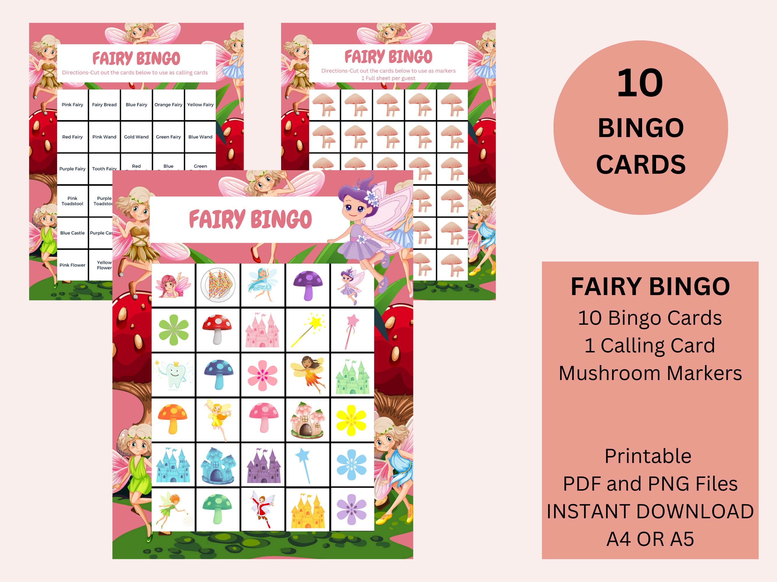 FAIRY BINGO...10 Printable Cards...birthday Party Game...girls, Unisex ...
