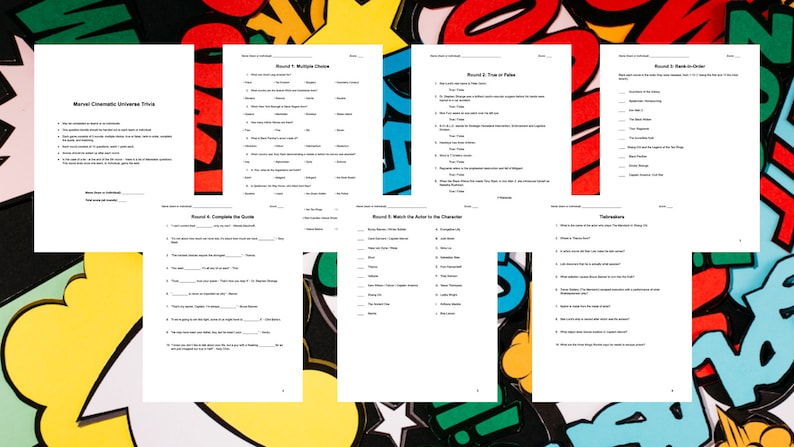Marvel Cinematic Universe MCU Unofficial, Printable Trivia Set - Etsy