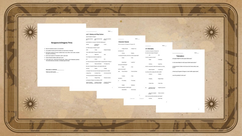 Dungeons & Dragons | Printable Trivia Game - Etsy