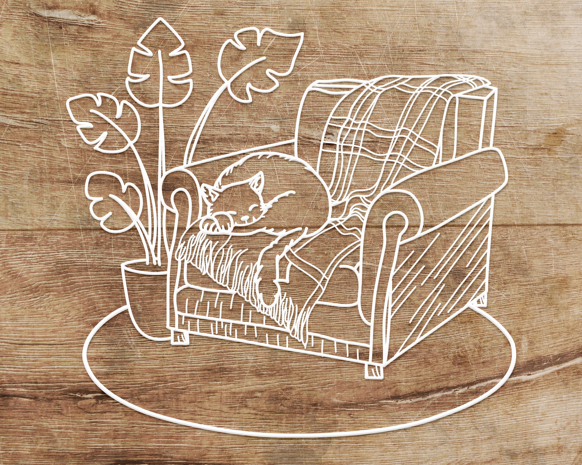 Cat Clipart, Sleeping Cat DXF, Cnc Cutting Dxf, Glowforge Svg Plan, Cat ...