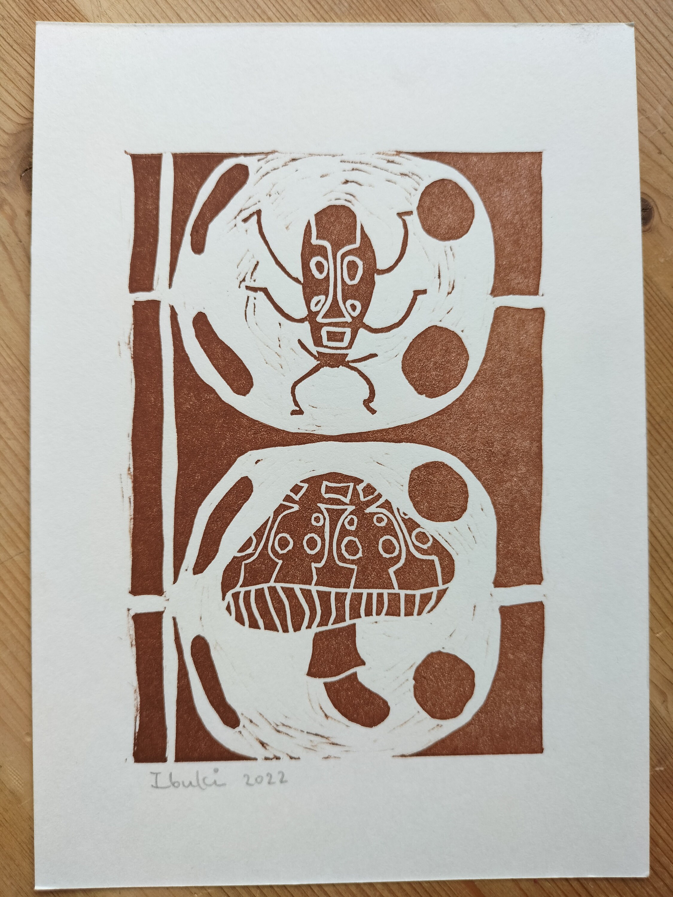 An Insect and a Mushroom/ Linocut Print/ Handprinted/ Simple Cute Art ...