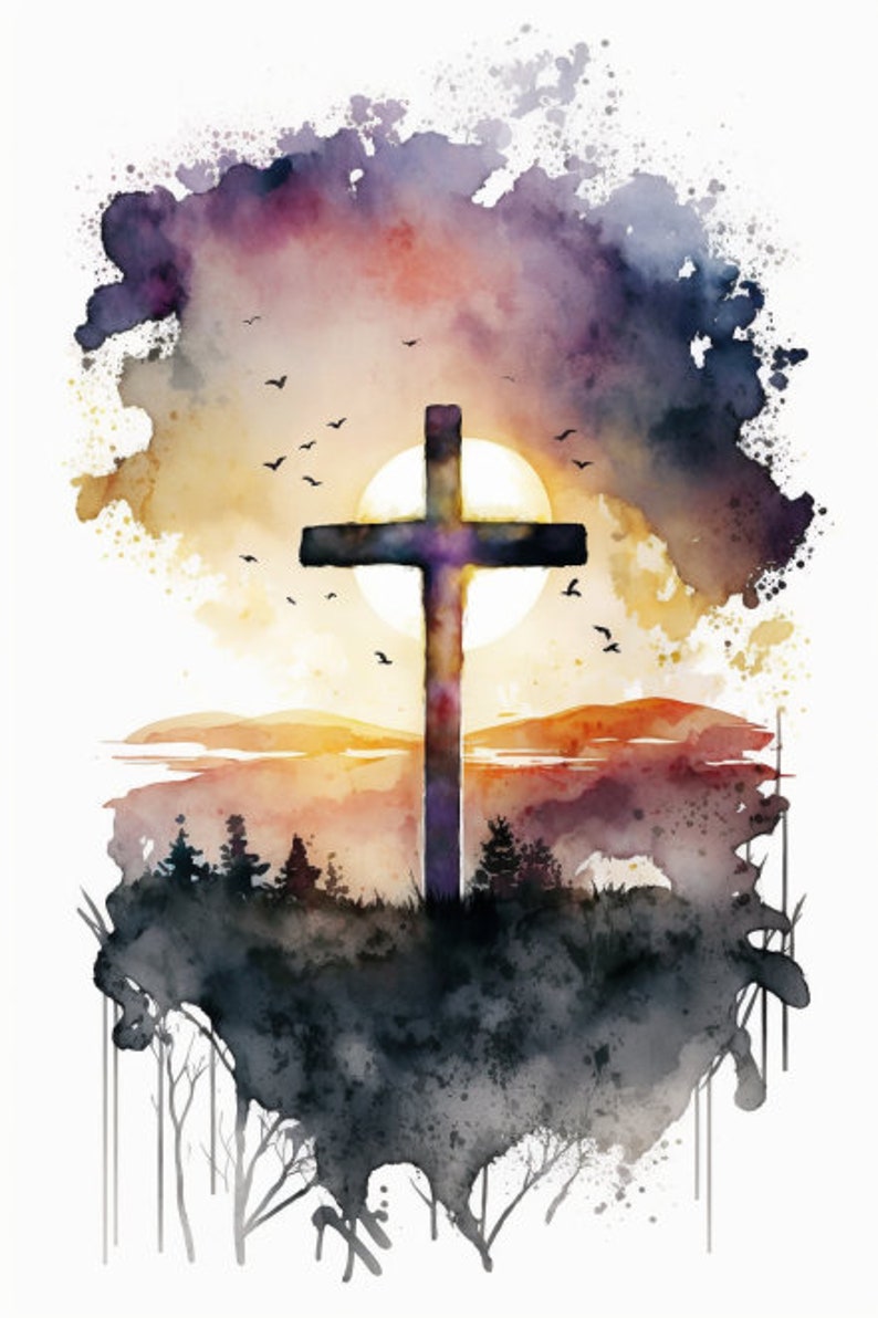 Sunset Devotion: Watercolor Cross, Digital Print! - Etsy
