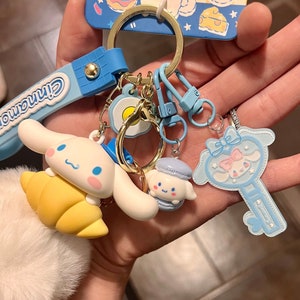 Super Cute Deluxe Cinnamoroll Croissant Keychain With Fluff Ball - Etsy