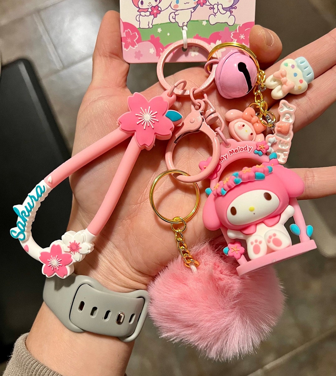 Super Cute Pink Deluxe Sanrio My Melody Swinging Carabiner Keychain ...