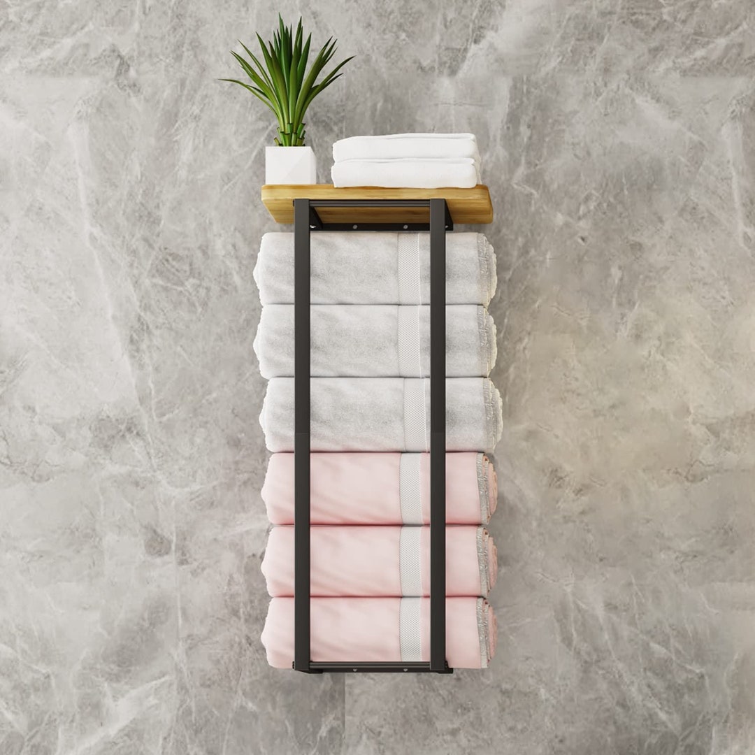 Wood Towel Rack for Bathroom Towel Rack Wall Mounted Bamboo Shelf Wall ...