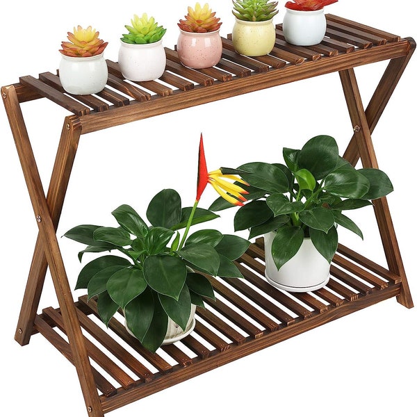 2 Tier Wooden Plant Stand - Etsy