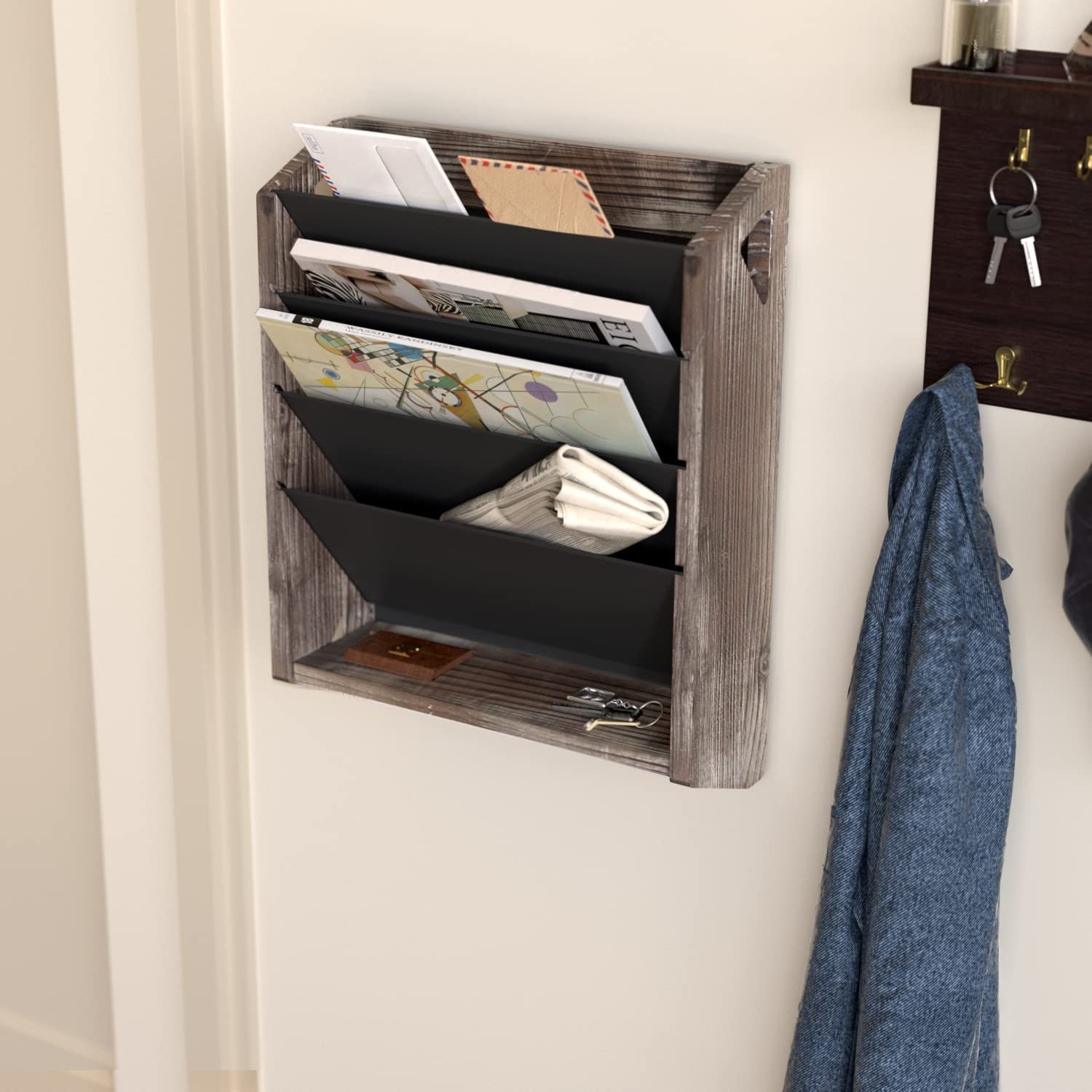 Wooden File Organizer Entryway Organizer Magazine File Holder Wall ...
