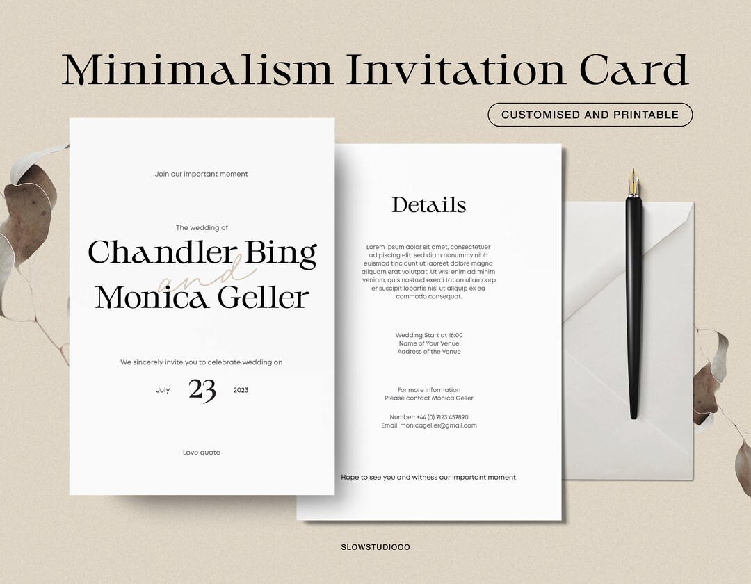 Custom Printable Invitation Card Minimalism Elegant Gentle - Etsy