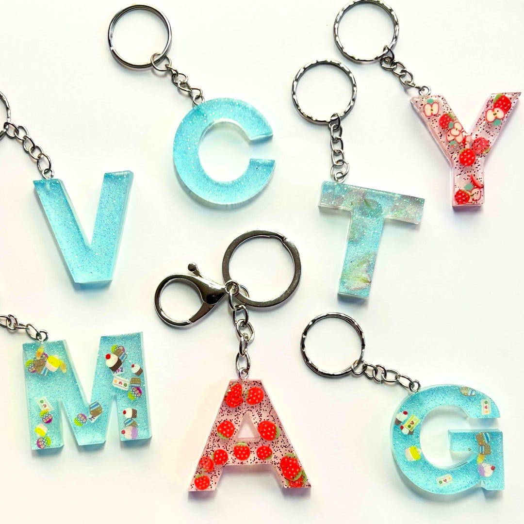 Custom Resin Initial Keychain Personalized Letter Keychain Gift Glitter ...