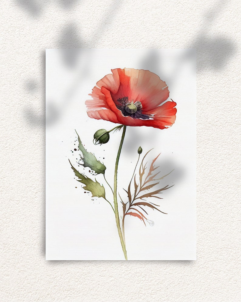 Poppy Flower, Watercolor, Digital Art File, Minimalist, Home Decor - Etsy