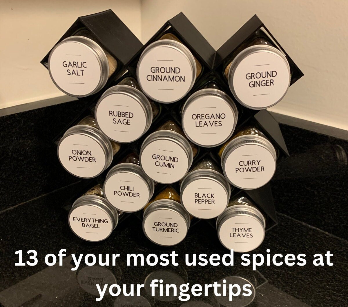 13 Jar Countertop Spice Rack With Custom Labels and Glass Jars Organize ...
