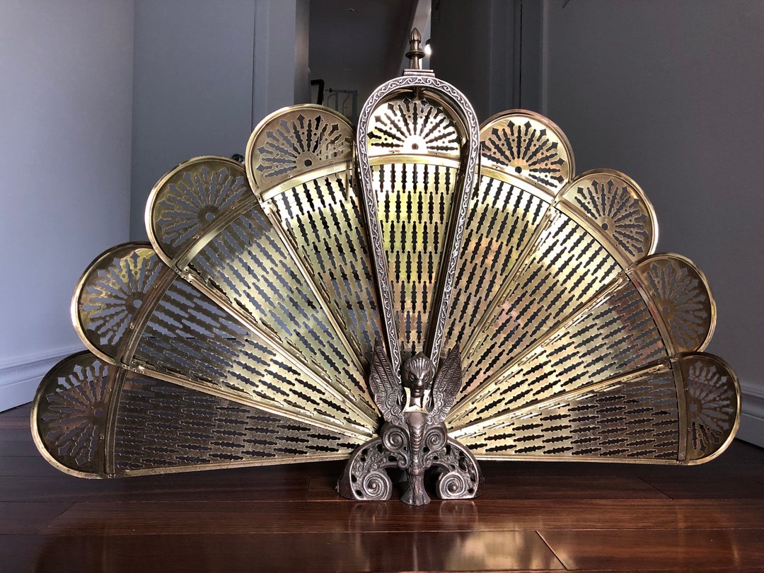 Gargoyle Antique Brass Peacock Fireplace Screen Like New - Etsy