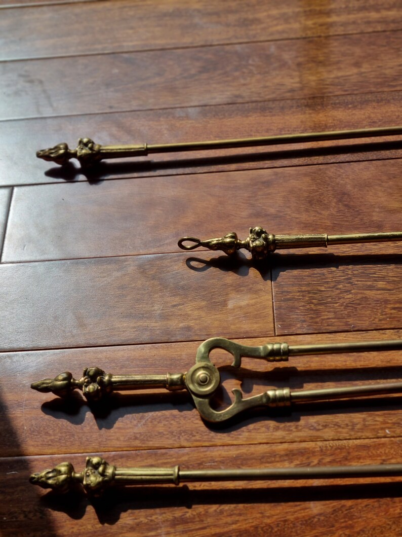 Solid Brass Fireplace Tool Set - Exquisite Art Deco Floral Design for ...