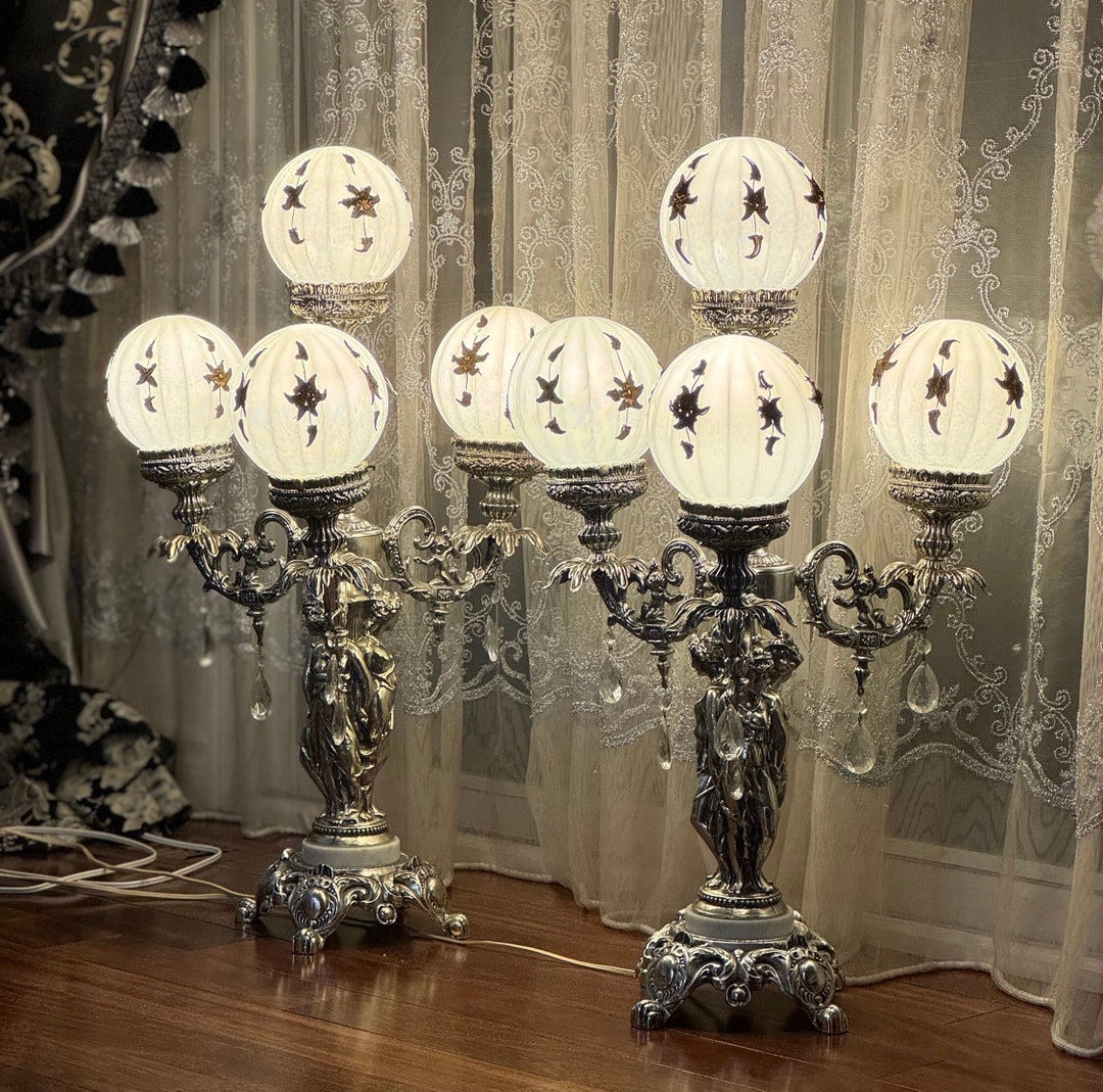 Pair of Huge Antique Table Lamp,carl Falkenstein, Cherub, Marble ...