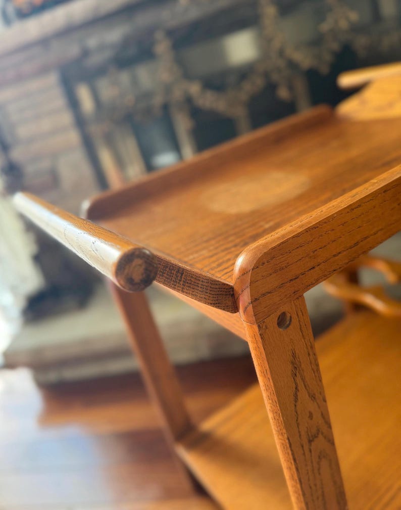 Vintage Italian Solid Oak Bar Cart, Trolley, Mid-century Serving Table ...