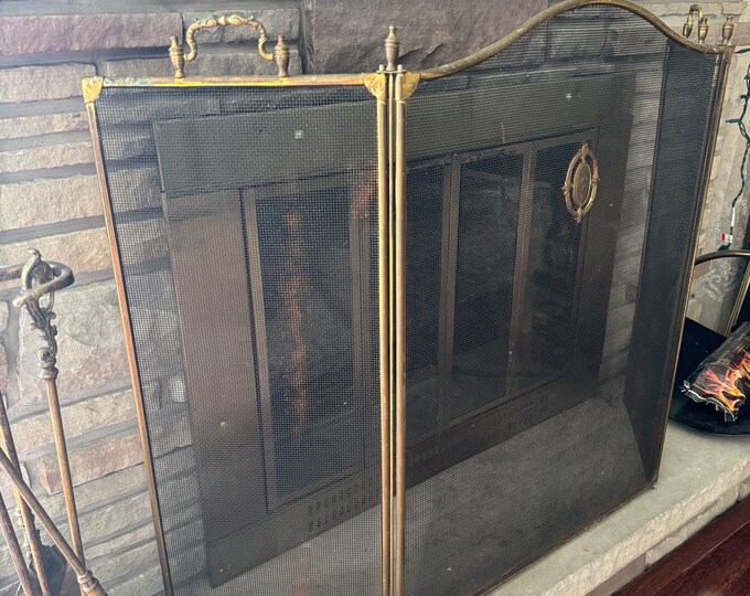Large Hollywood Regency 3 Panel Golden Brass Fireplace Screen Grill - Etsy