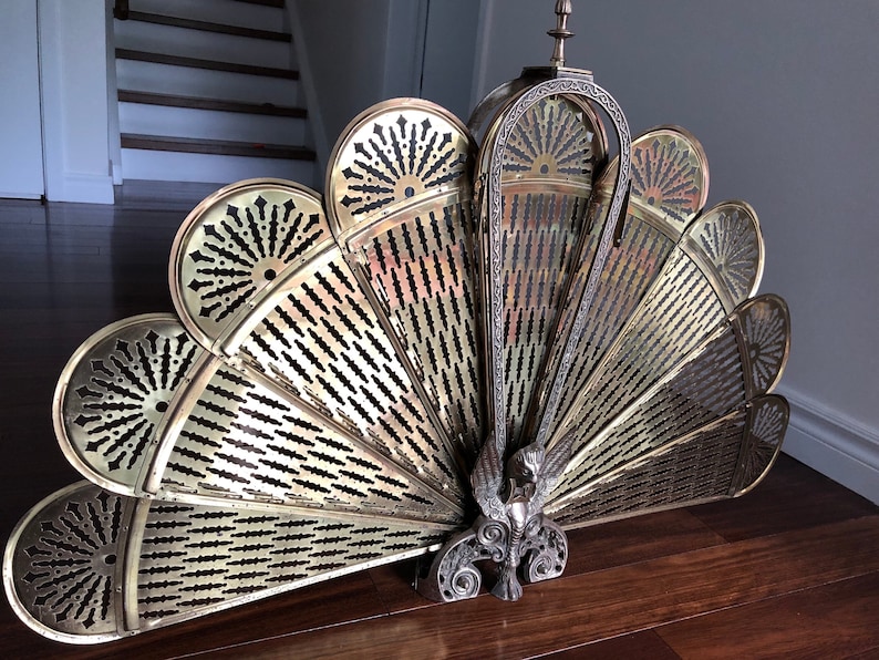 Gargoyle Antique Brass Peacock Fireplace Screen Like New - Etsy