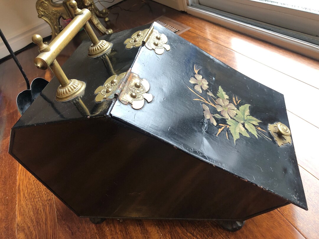 Antique Metal Coal Box: Art Nouveau Fireplace Scuttle With Floral ...