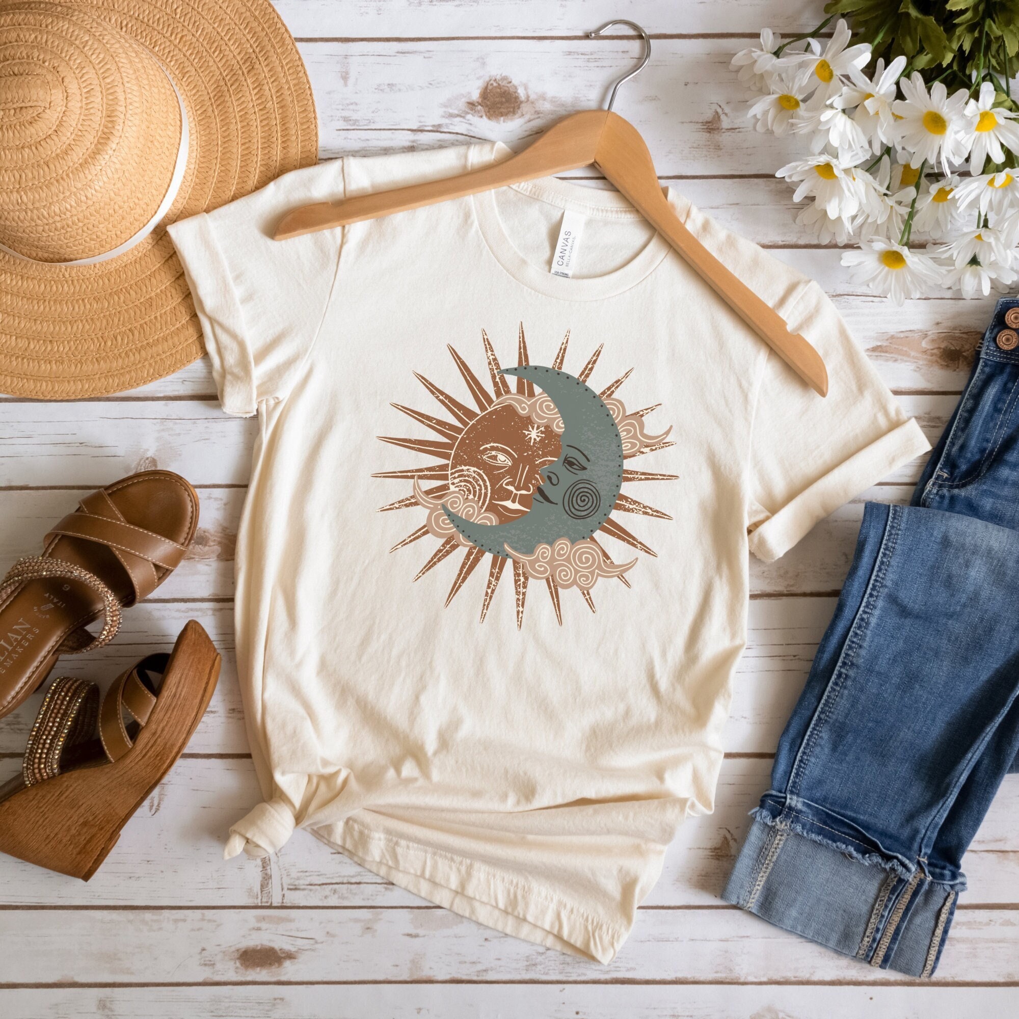 Sun and Moon T-shirt, Summer Apparel, Summer Clothing, Moon T-shirt ...
