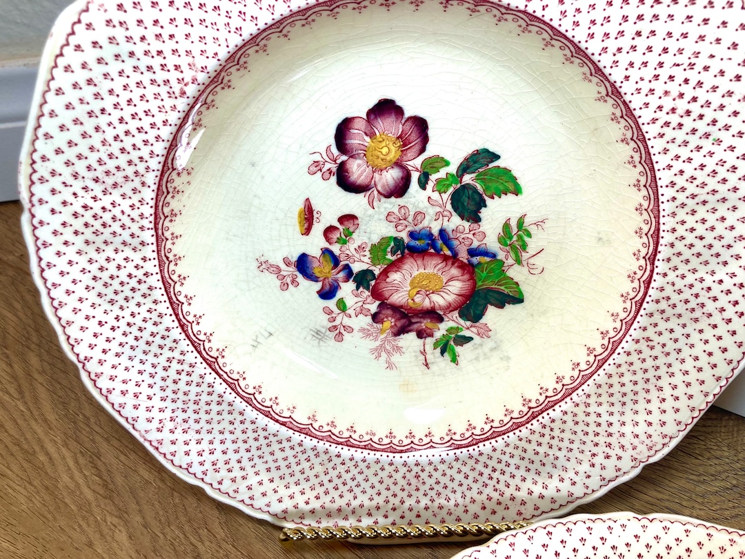 Antique Set of 2 Masons Paynsley Pink Large 9 Inch Rimmed Soup Bowl - Etsy