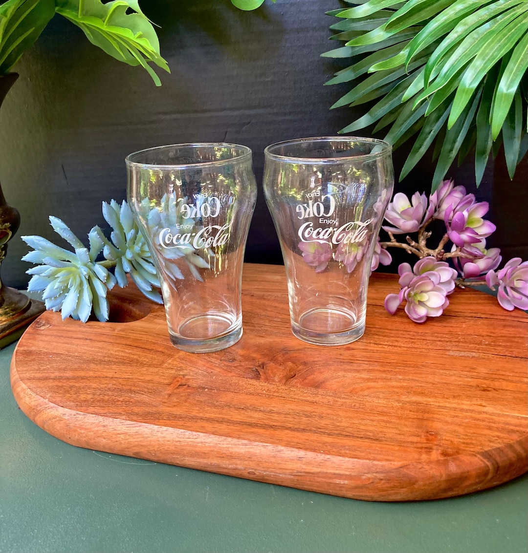 Vintage Pair of 2 Classic Coca Cola White Logo Drinking Glasses or ...
