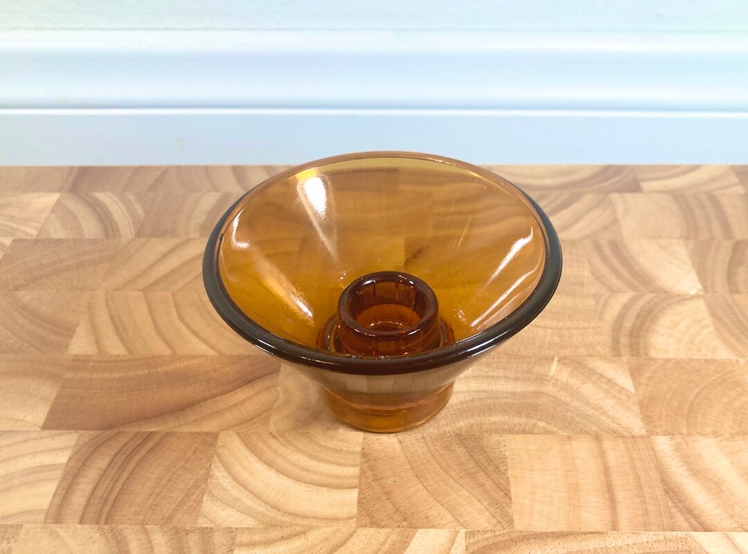 Vintage Translucent Amber Glass Mid Century Modern Taper Candle Holder ...