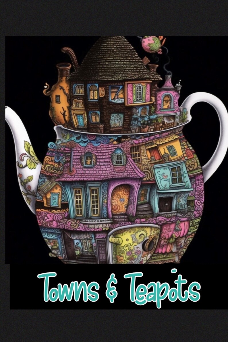 9 Pages Tiny Teacup Towns-- Instant Download Coloring Page, Printable ...