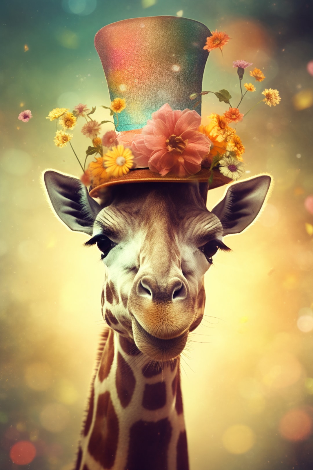 3 Stunning AI Images Giraffes With Hats in Springtime Instant Download ...