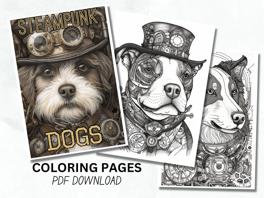 19 Pages Steampunk Dogs Coloring Pages Fantasy Coloring Page Book ...