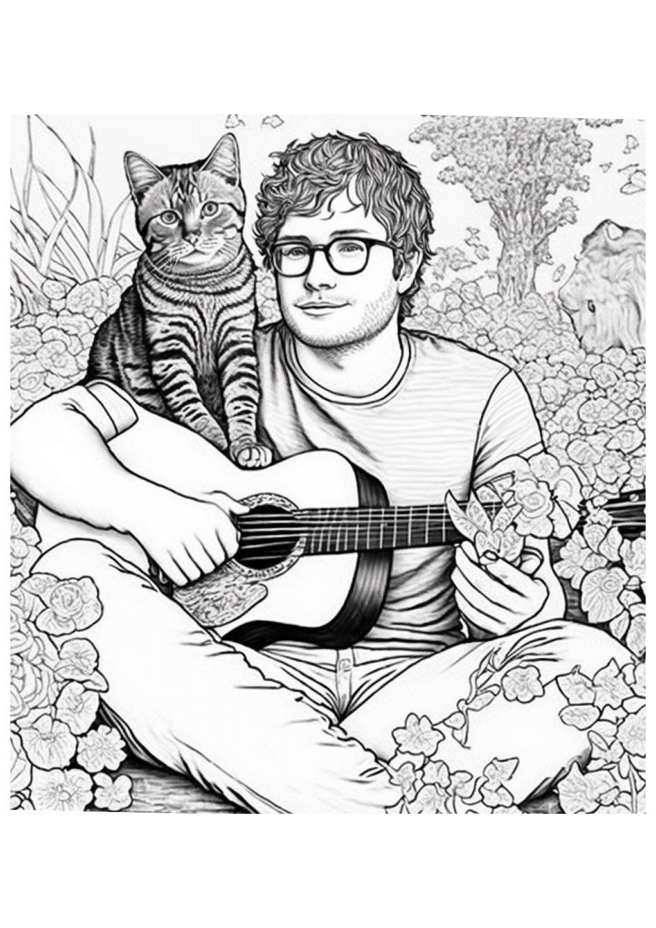 Ed Sheeran Singer Fantasy Coloring Page Book, Adults + Kids- Instant ...