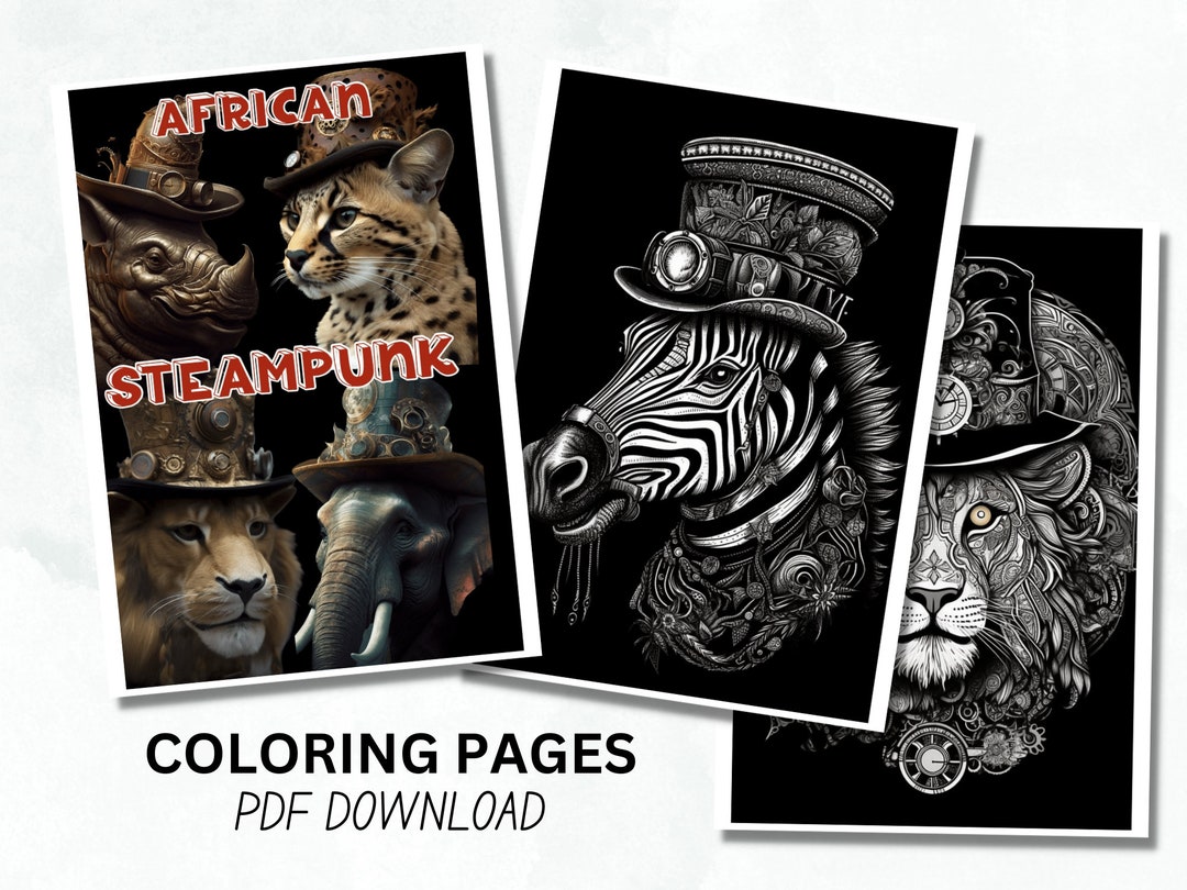 16 Pages, African Steam Punk, Adult Coloring Pages, Adults + Kids ...
