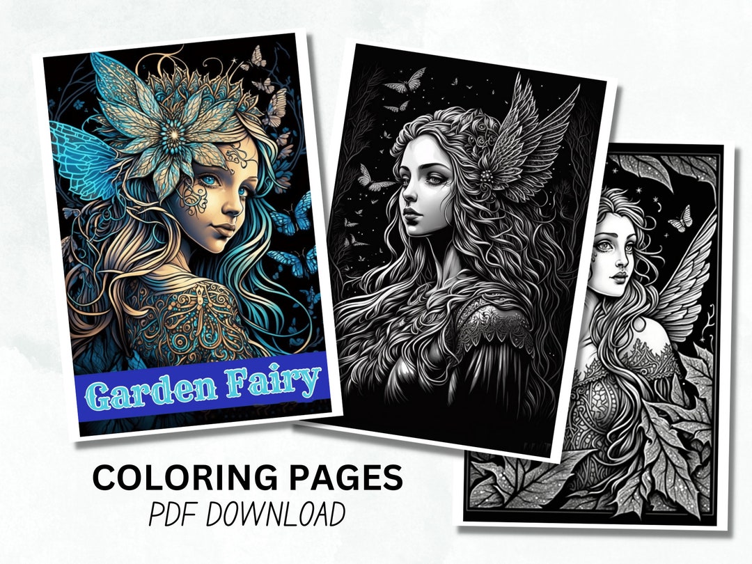 11 Pages, Garden Fairy Coloring Pages Fantasy, Coloring Book, Adults ...