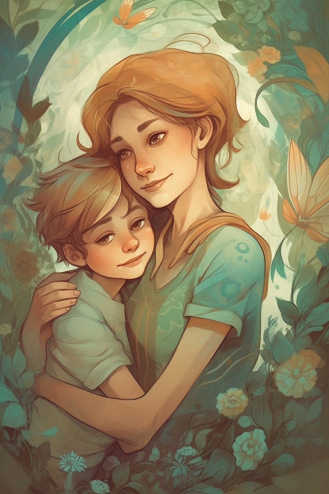 Digital Art AI Print Mom and Son - Etsy