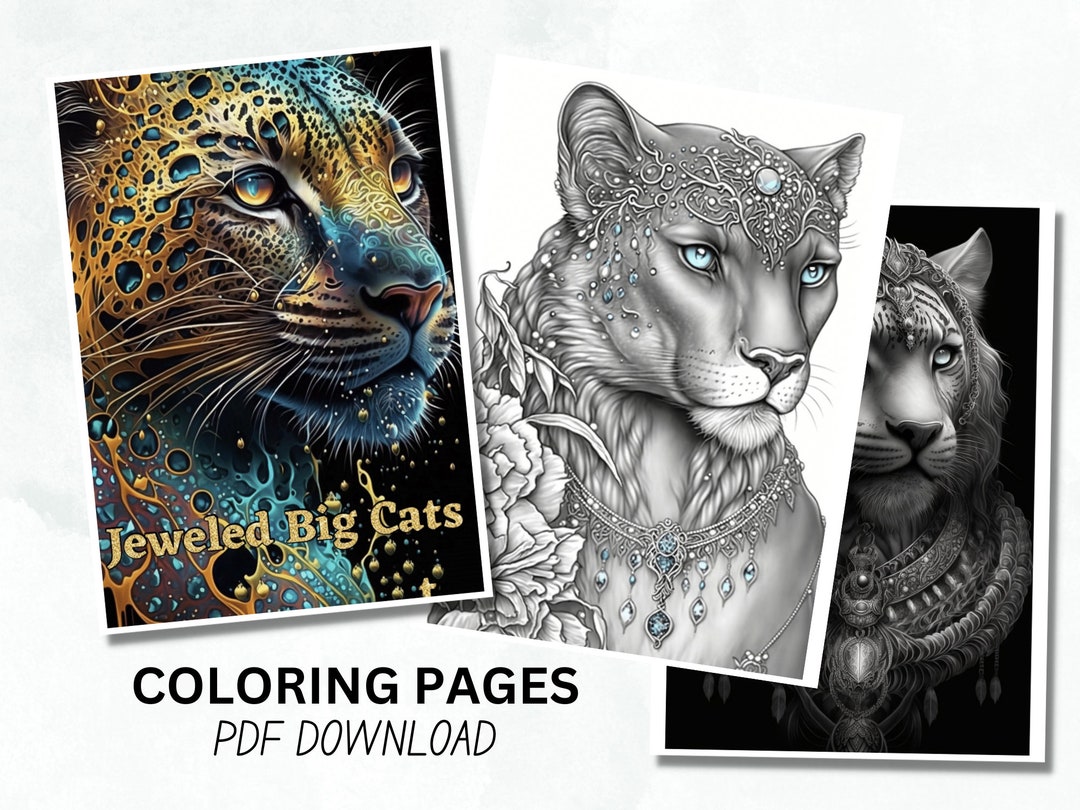 11 Pages, Big Cats, Coloring Pages, Adults + Kids- Instant Download ...