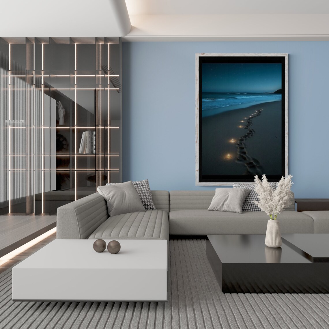 Footsteps on the Beach at Night Lit up With Lights- Digital Art - Etsy