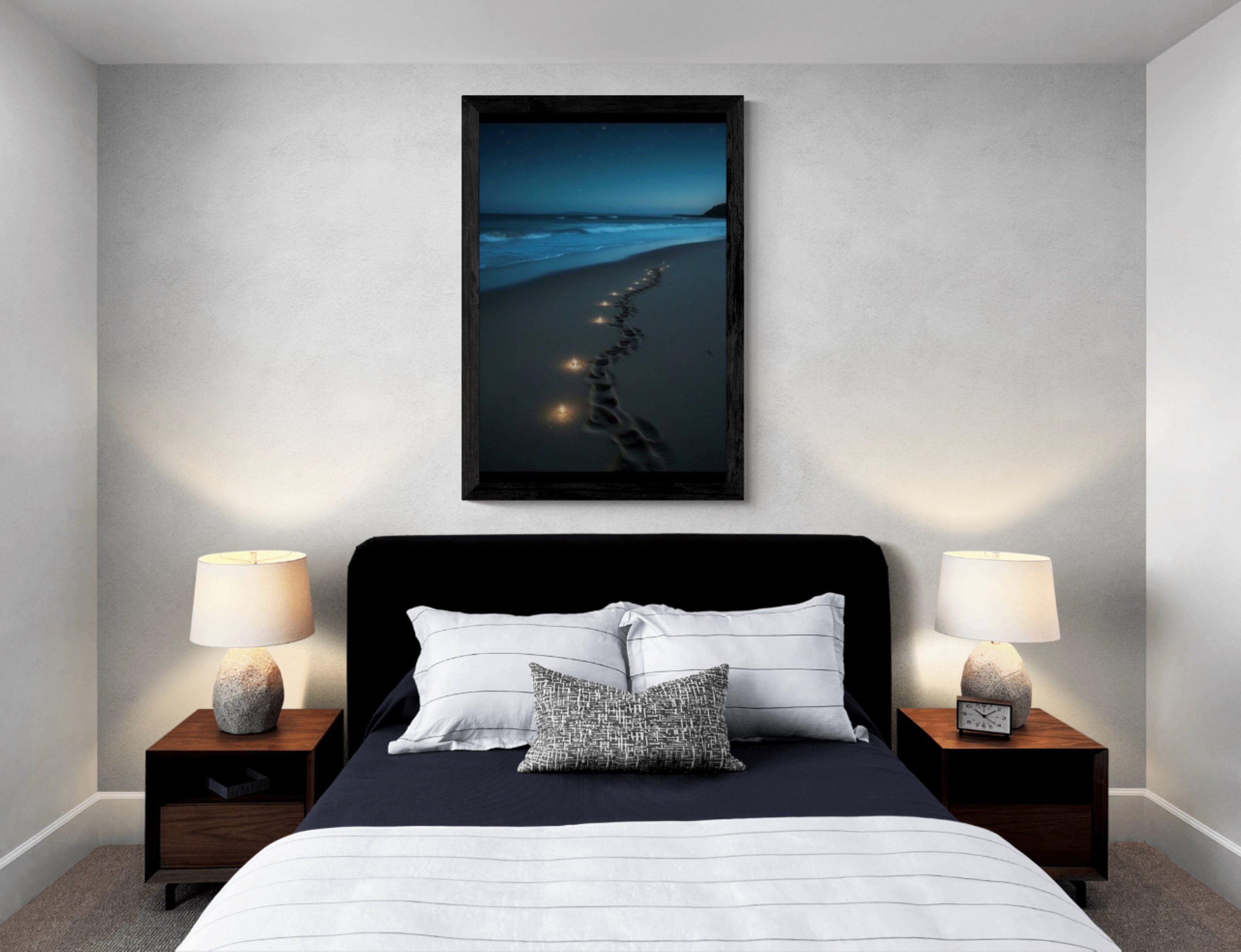 Footsteps on the Beach at Night Lit up With Lights- Digital Art - Etsy