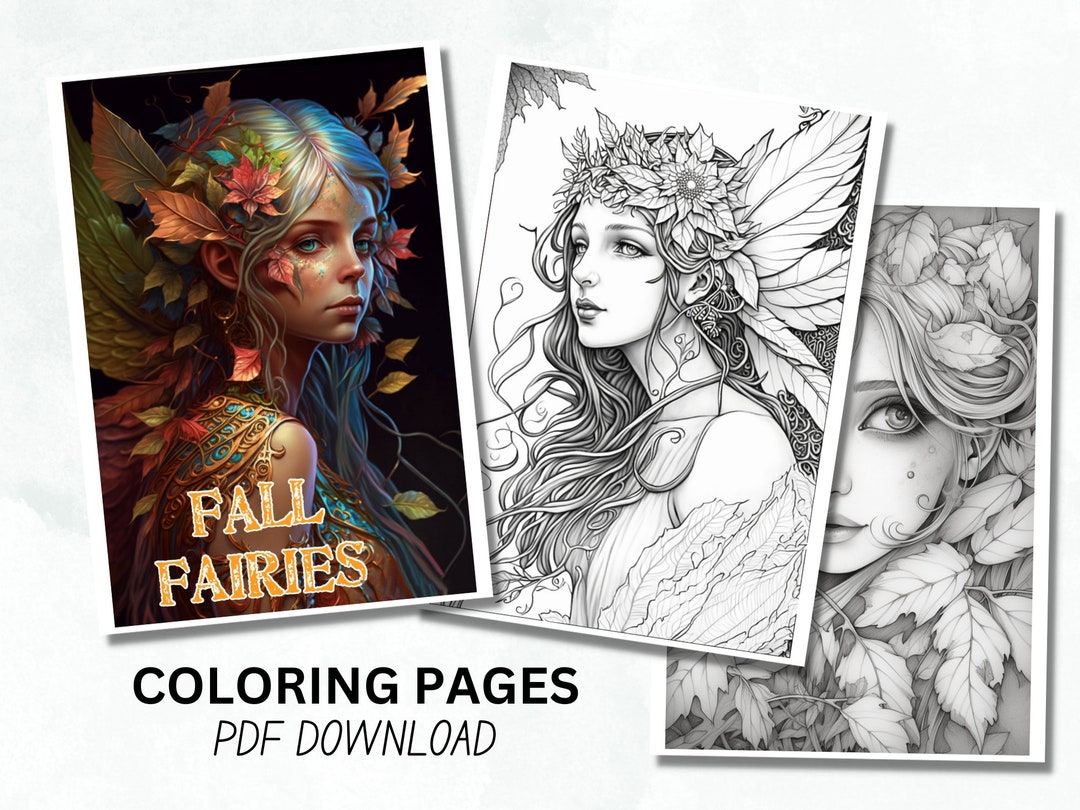 12 Pages, Fall Fairies, Coloring Pages, Fairy Coloring Book, Adults ...